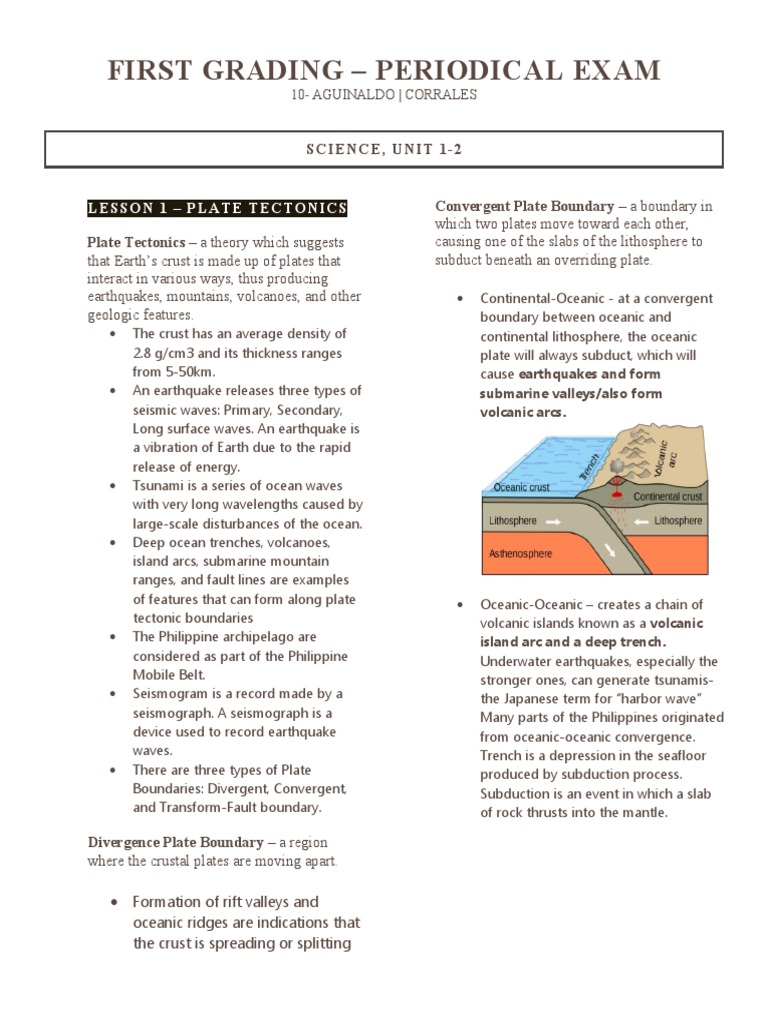 Reviewer 1ST Grading | PDF | Plate Tectonics | Earthquakes