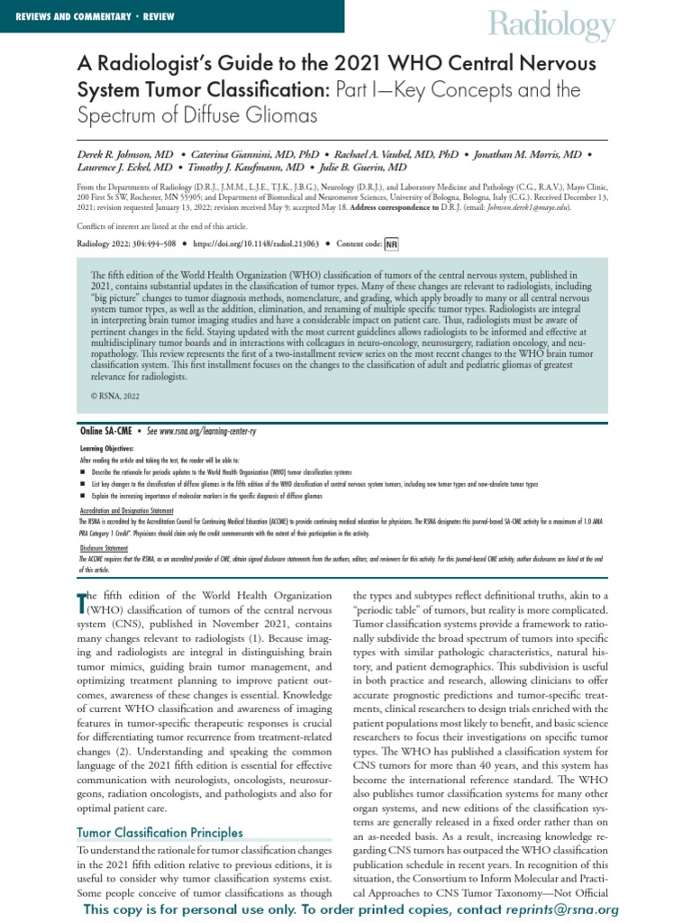 A Radiologist's Guide To The 2021 WHO Central Nervous System Tumor ...