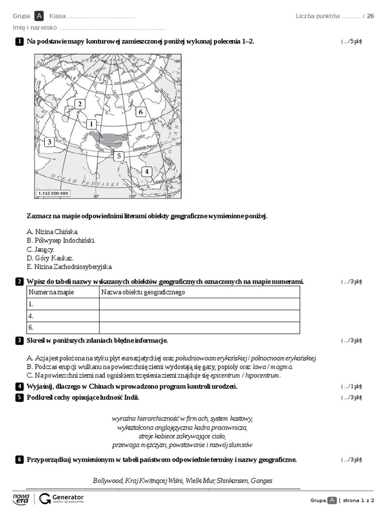 Test Eko Bliski Wschód Klasa 8 | PDF