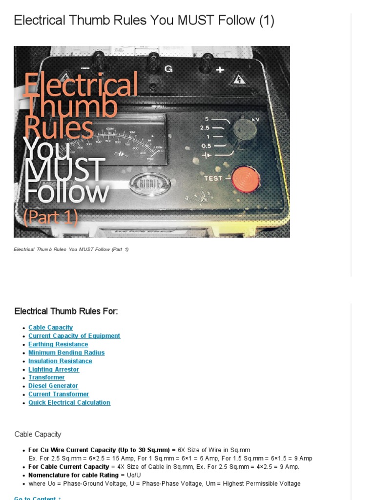Electrical Thumb Rules You MUST Follow (Part 1) - EEP | PDF ...