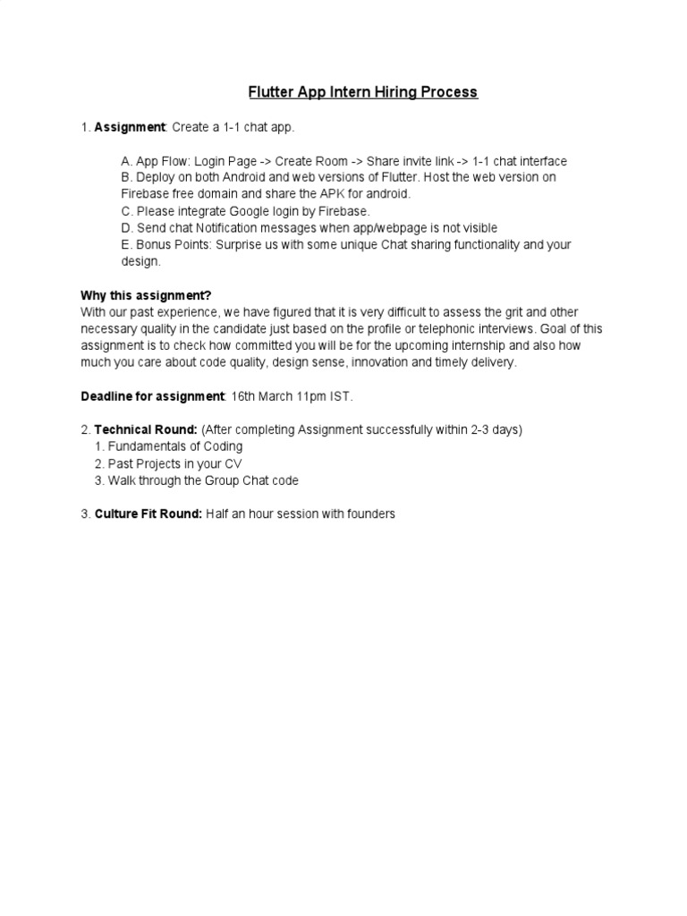 Flutter App Intern Hiring Process | PDF