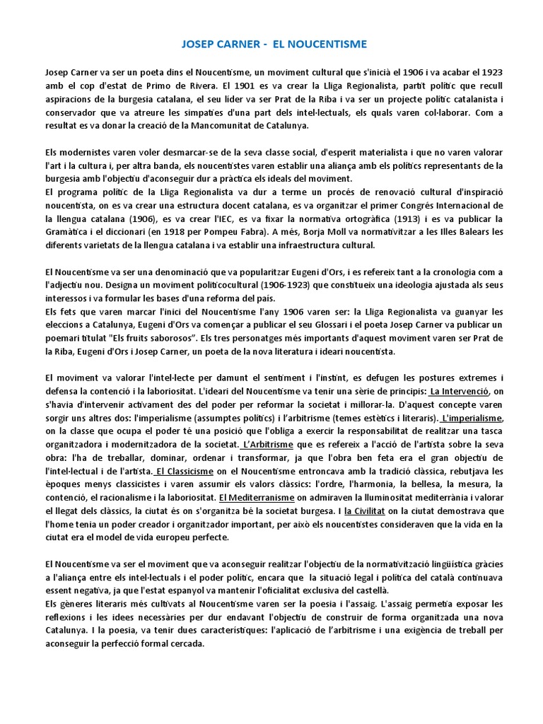 Tema 2. El Noucentisme | PDF