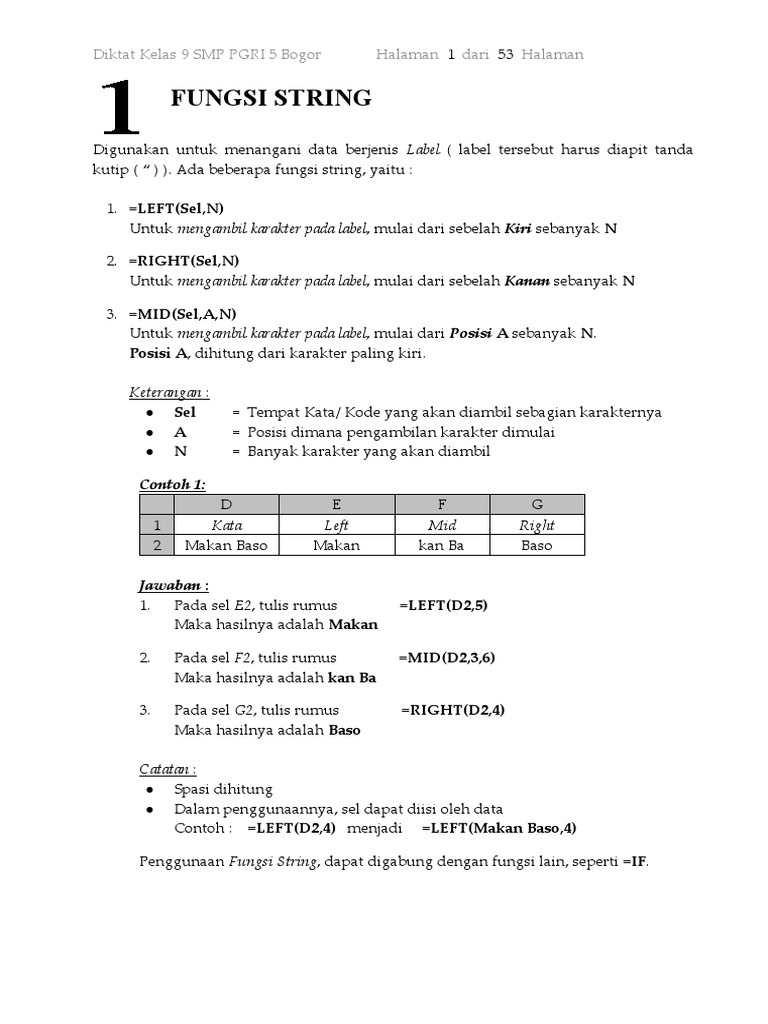 Fungsi String dan Logika Kelas 9 | PDF