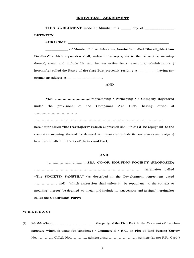 Agreement for Redevelopment of Slum Property and Provision of Permanent ...