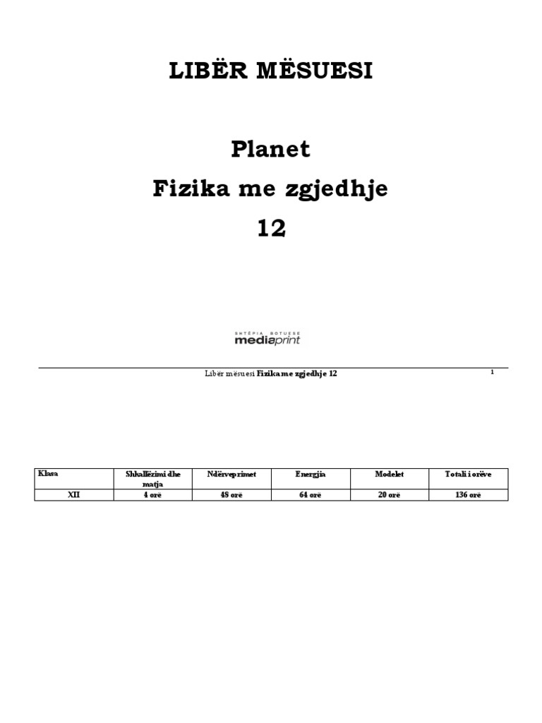 Fizika 12 Planet Mësimore 2022-2023 | PDF