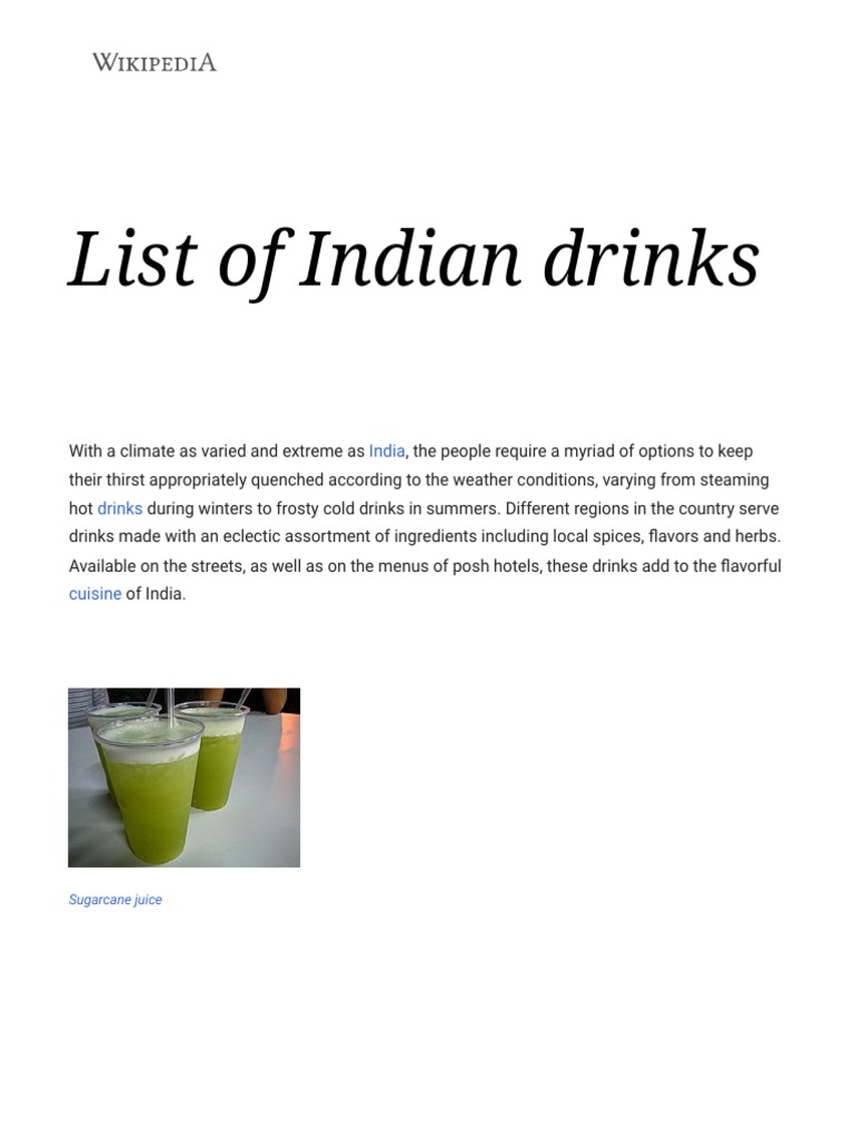 List of Indian Drinks - Wikipedia | PDF | Tea | Drink