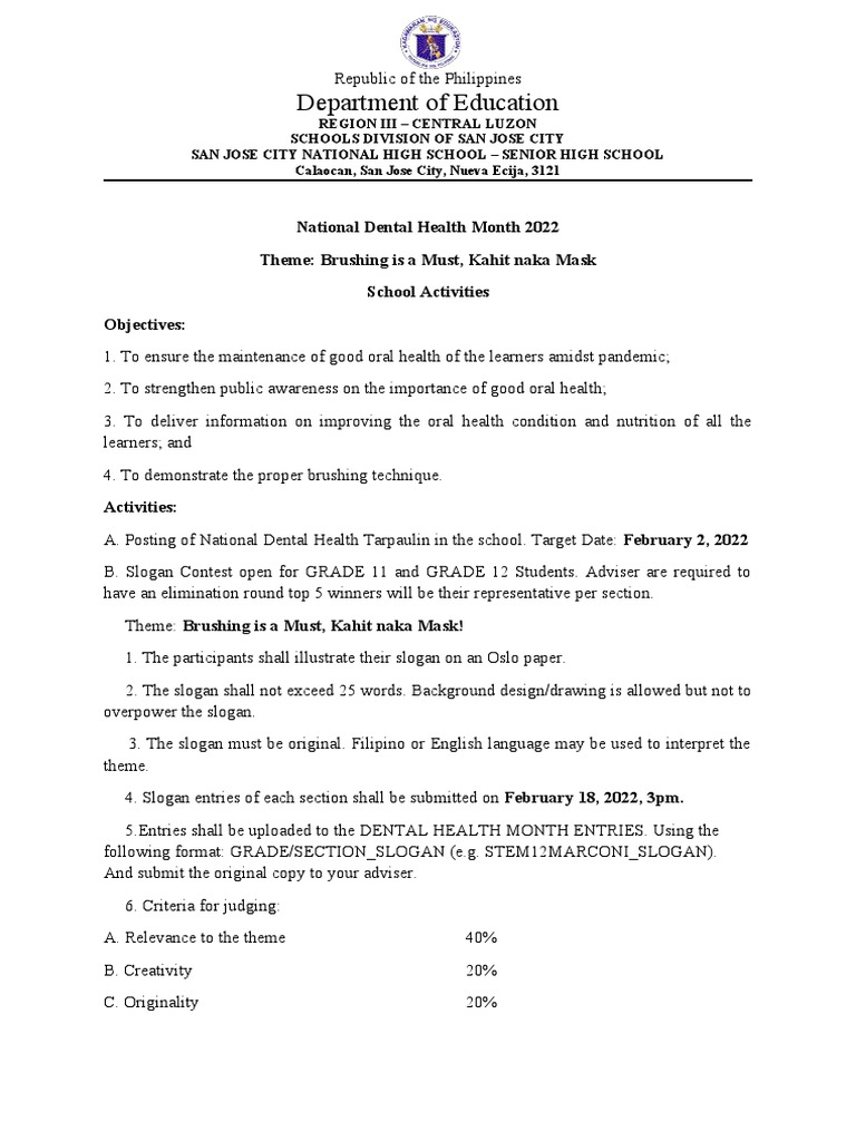 Dental Health Month Activities Proposal | PDF