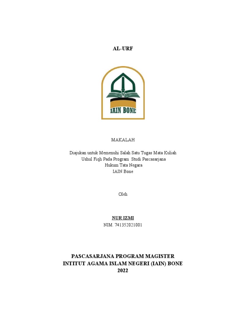 Pemahaman Al-'Urf dalam Ushul Fiqh | PDF