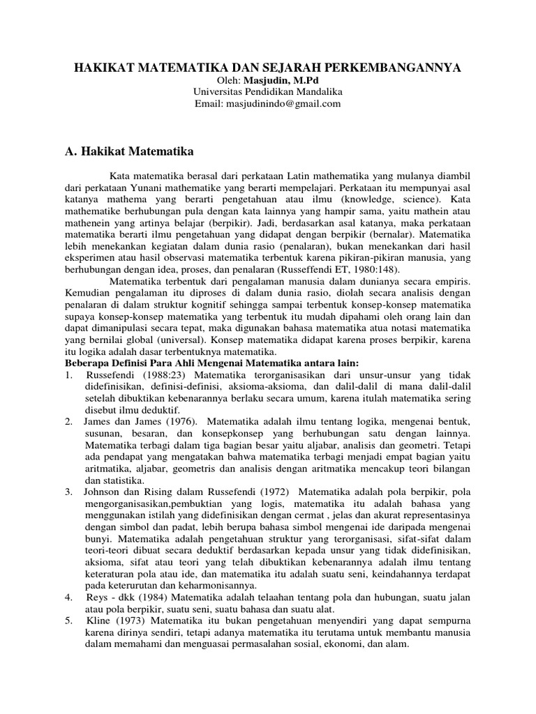 Definisi Matematika Dan Sejarah Perkembangannya | PDF | Ilmu Sosial