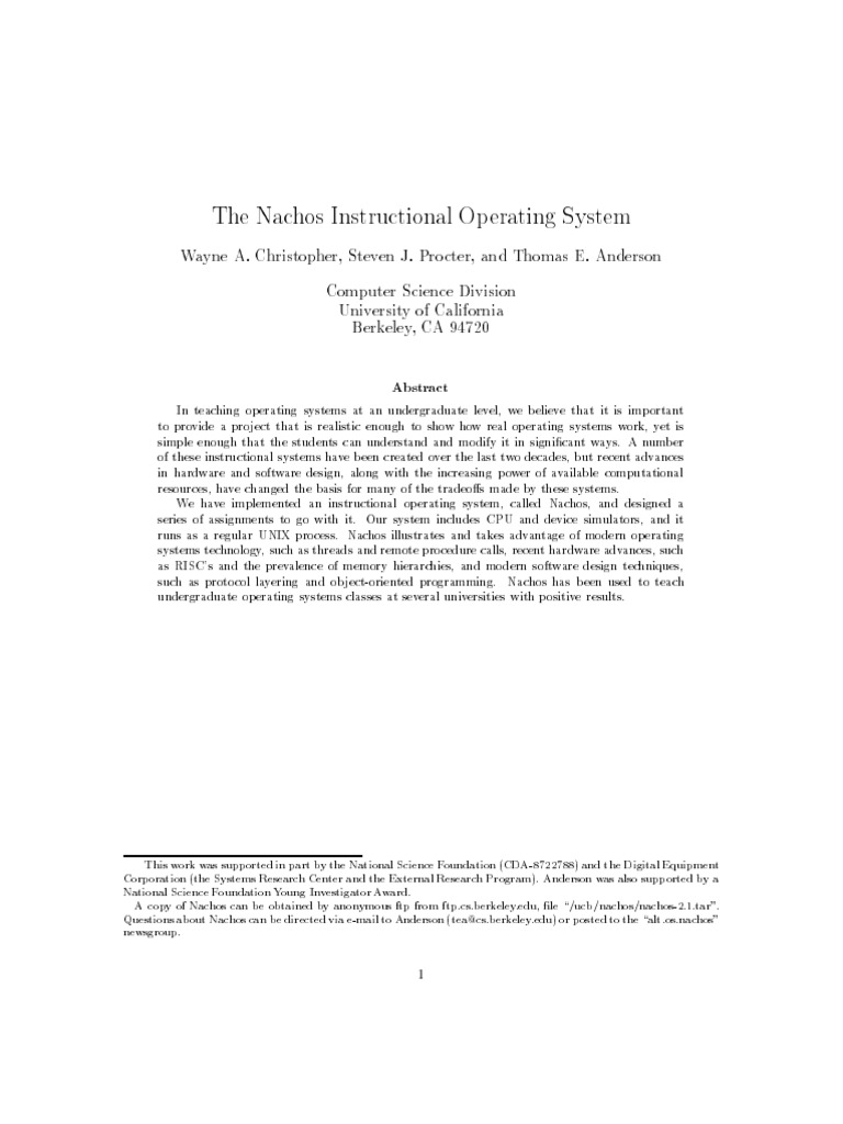 The Nachos Instructional Operating System - Wayne A. Christopher | PDF | Operating System ...
