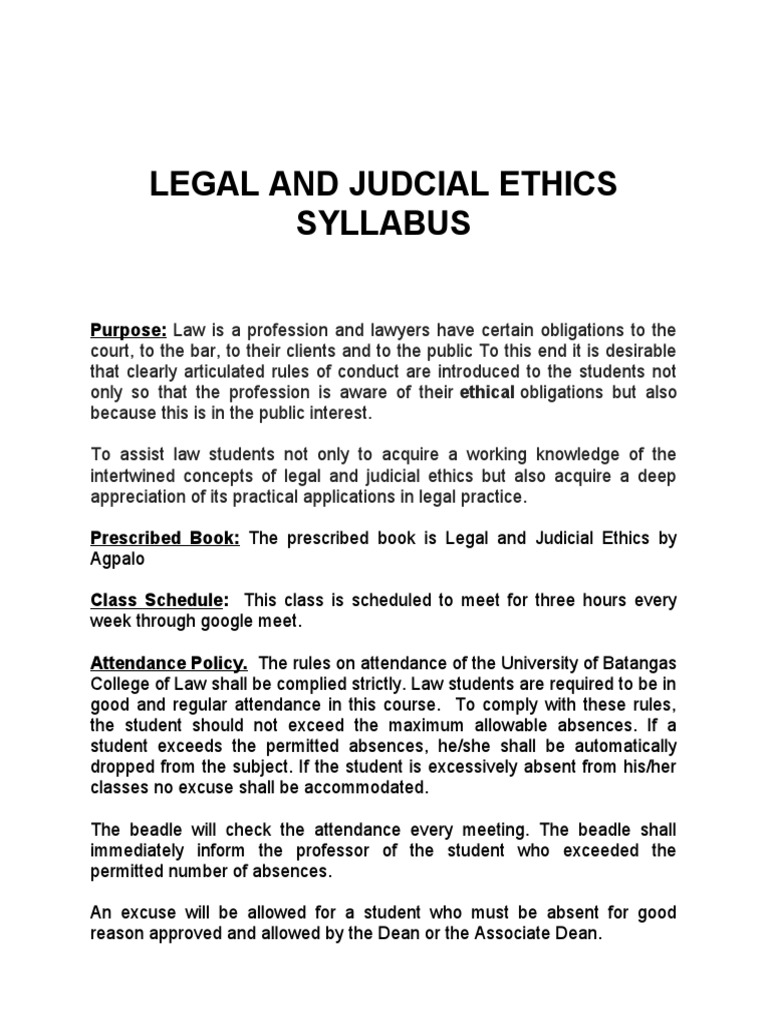 Legal & Judicial Ethics Syllabus | PDF | Lawyer | Legal Education