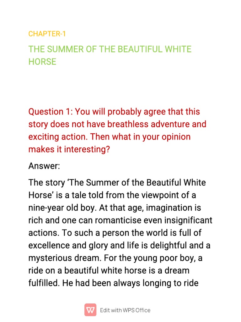 CHAPTER-1-the Summer If The Beautiful White Horse | PDF