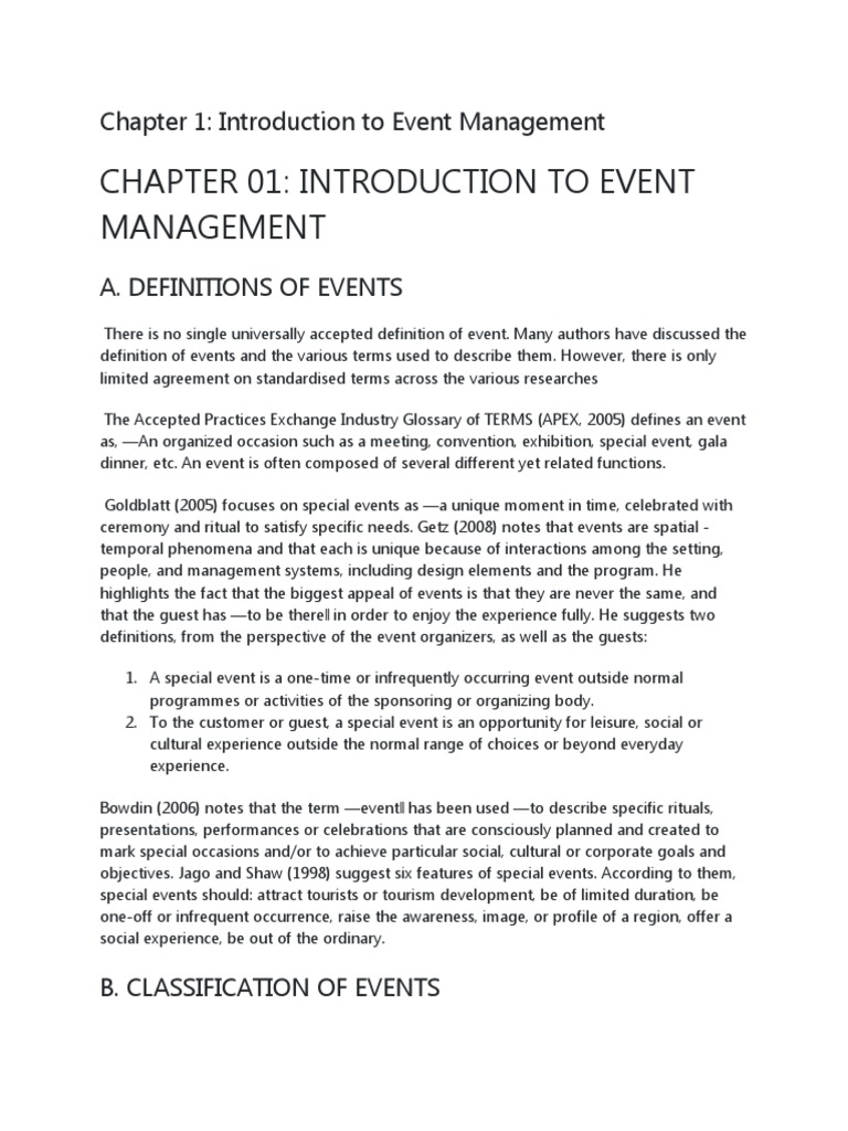 Chapter 1 INTRODUCTION TO EVENT MANAGEMENT | Download Free PDF ...
