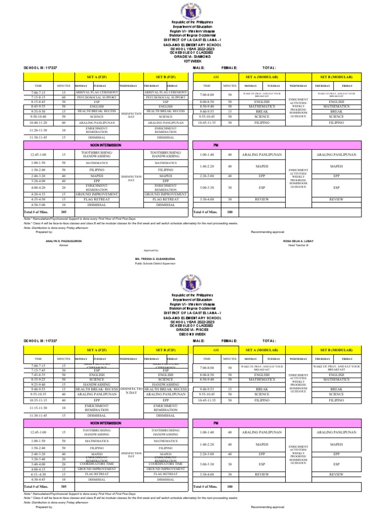 Junior High Class Schedule 2022-2023 | PDF