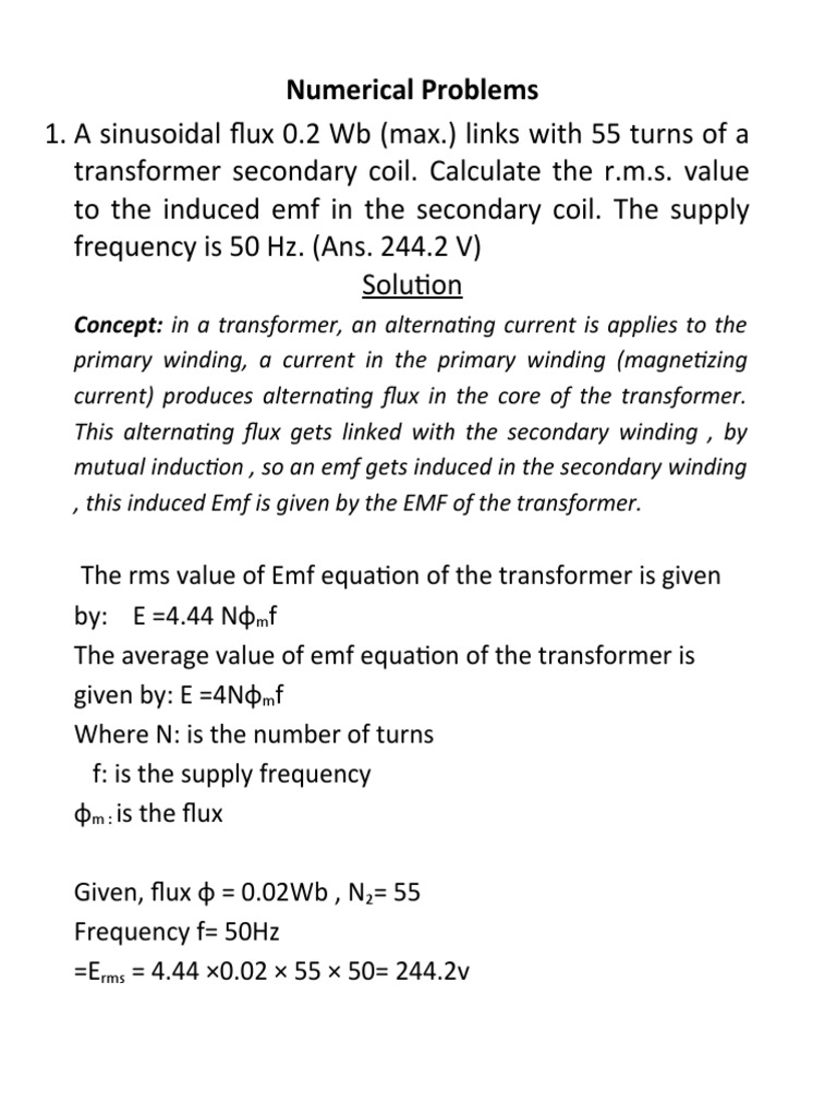 EMF Calculation Problems for Transformers | PDF | Transformer | Inductor