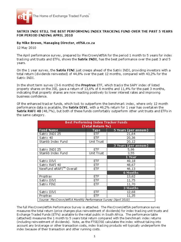 Satrix INDI: Top ETF Performance 2010 | PDF | Exchange Traded Fund ...