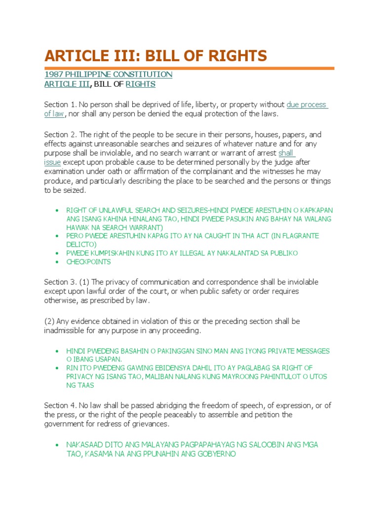 Bill of Rights J Article 3 of The Constitution | PDF | Search And ...