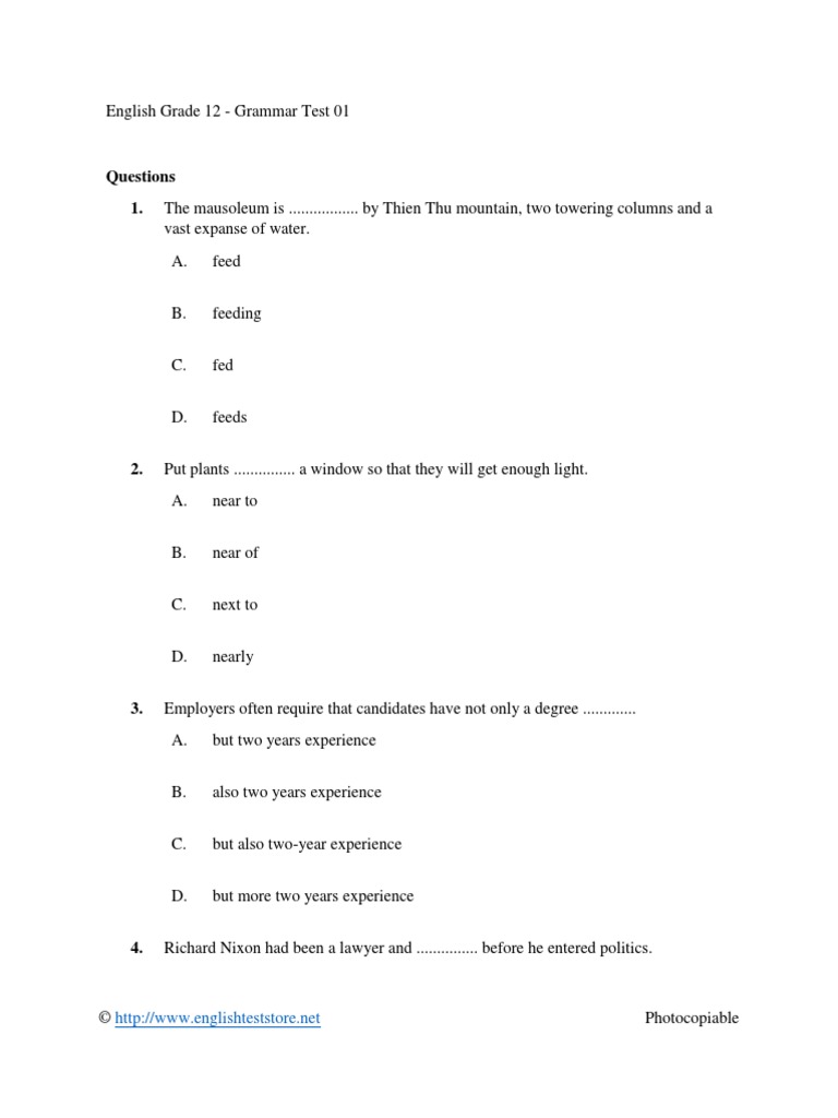 English Grade 12 - Grammar Test 01 | PDF | Earth Sciences