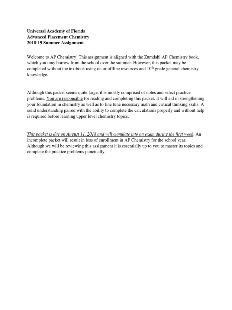 AP Chemistry Summer Prep | PDF | Significant Figures | Atoms