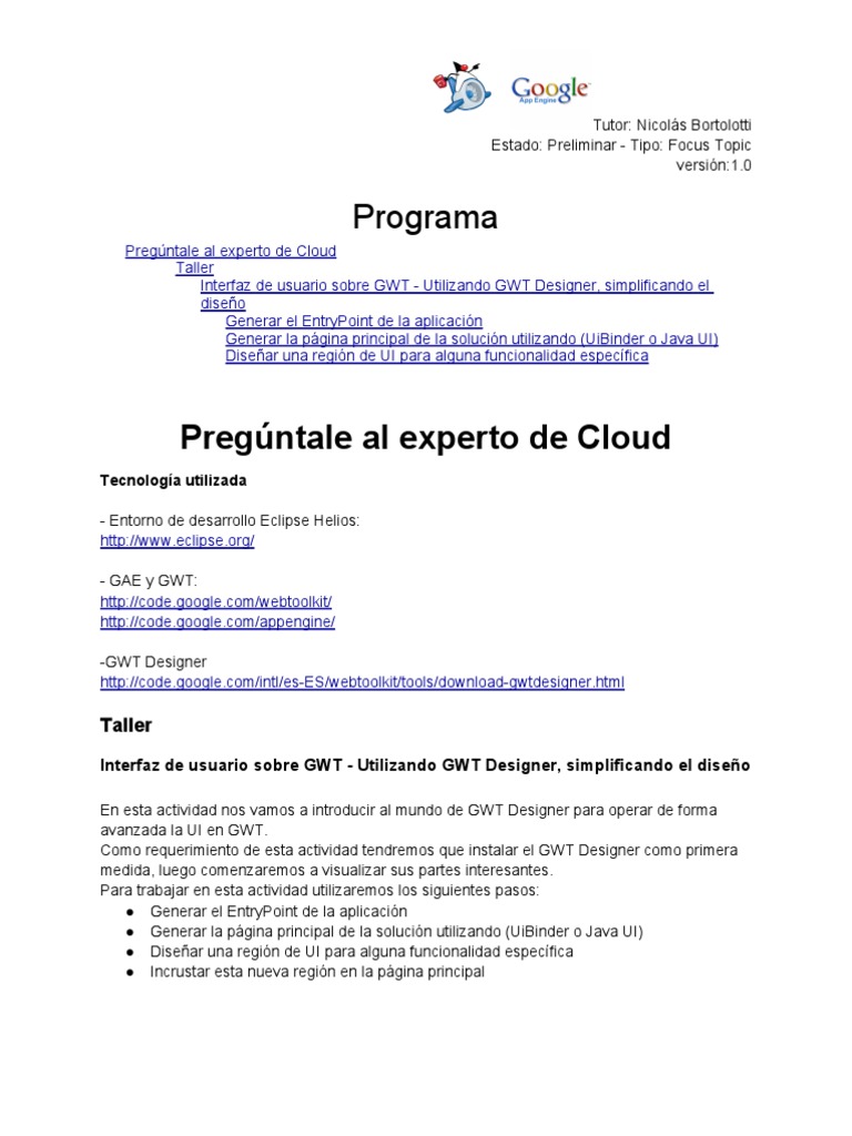 Taller de GWT Designer y UiBinder | PDF | Eclipse (software) | Java (lenguaje de programación)