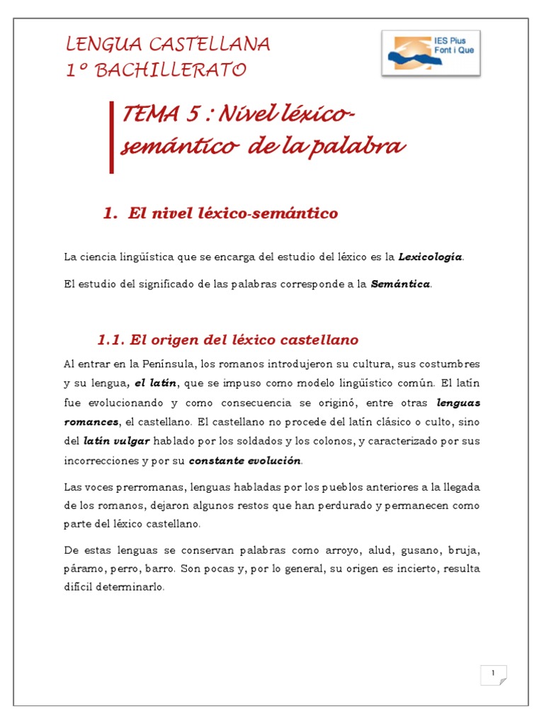 Nivel Léxico-Semántico de Las Palabras | PDF | Palabra | latín