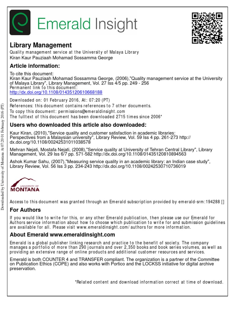 Quality Management Service at The Library | PDF | Quality Management ...