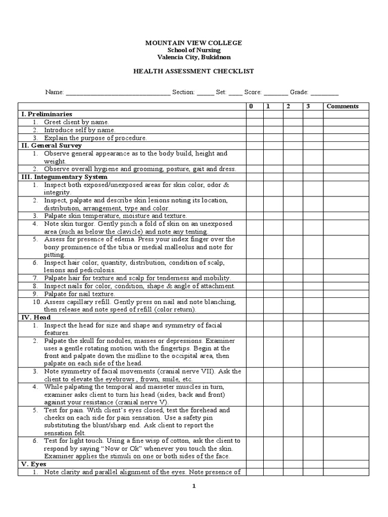 Health Assessment Checklist for Nursing | PDF | Anatomical Terms Of ...