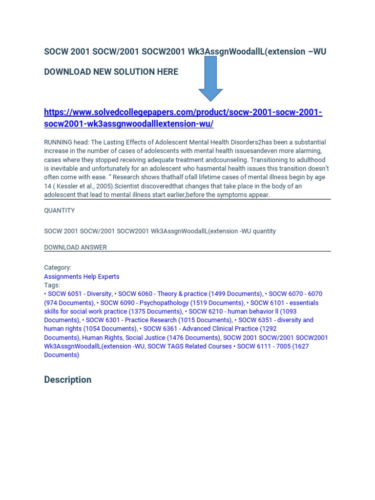 SOCW 2001 SOCW2001 SOCW2001 Wk3AssgnWoodallL (Extension | PDF | Mental ...