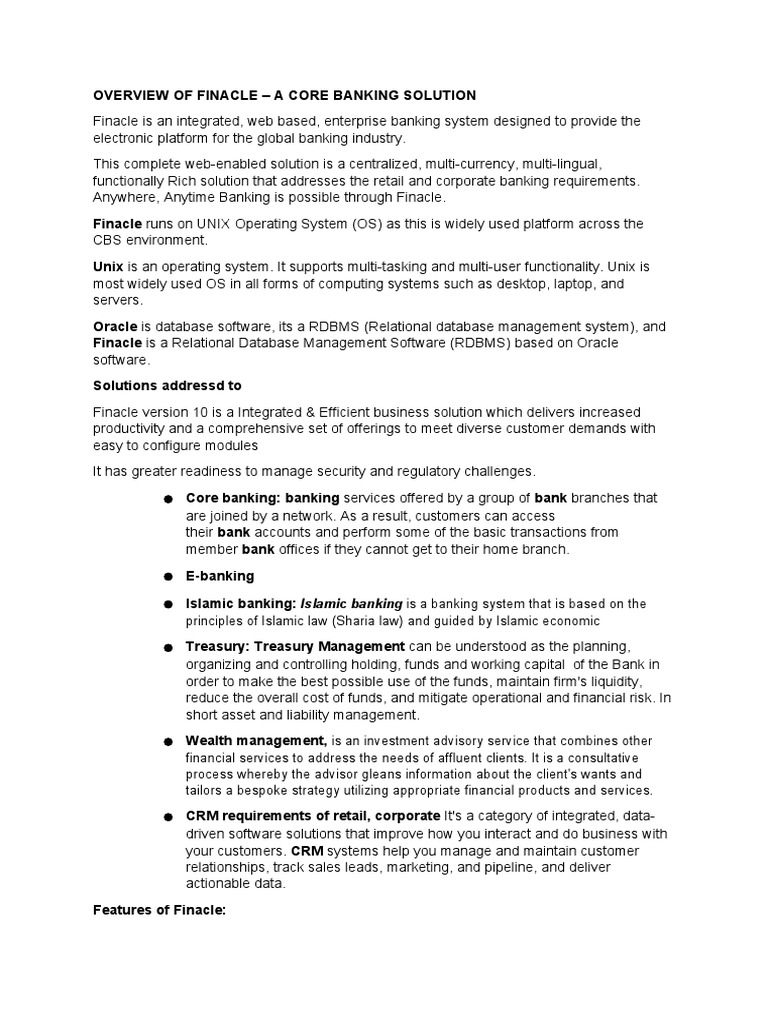 Overview of Finacle | PDF | Banks | Databases