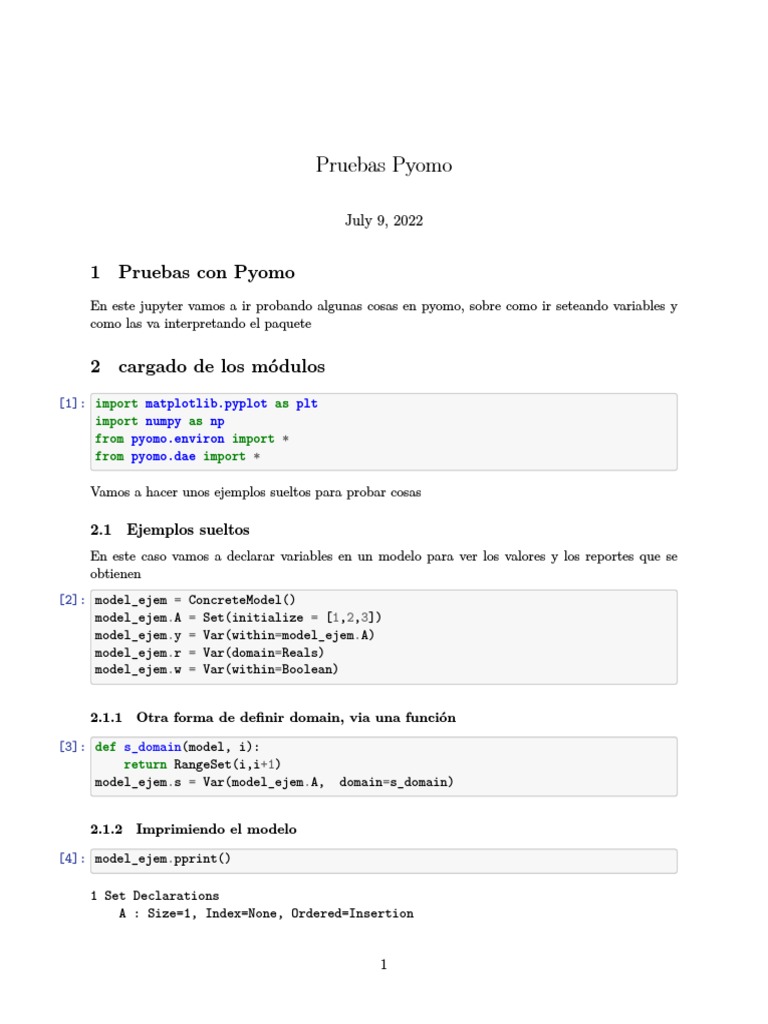 Pruebas Pyomo | PDF | Ecuaciones | Análisis matemático
