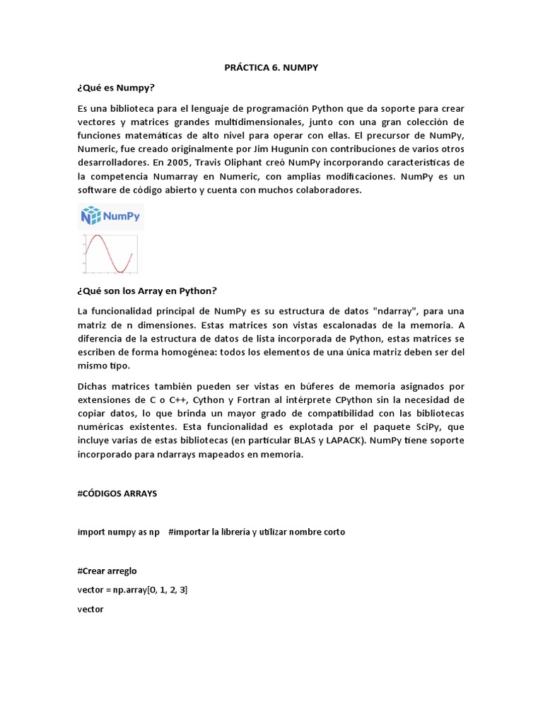 Practica 6 NUmpy | PDF | Programación de computadoras | Ingeniería Informática