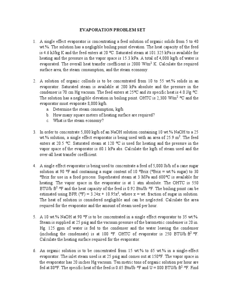 Problem Set 5 - Evaporation | PDF | Steam | Evaporation Problem Set 5 - Evaporation | PDF | Steam | Evaporation