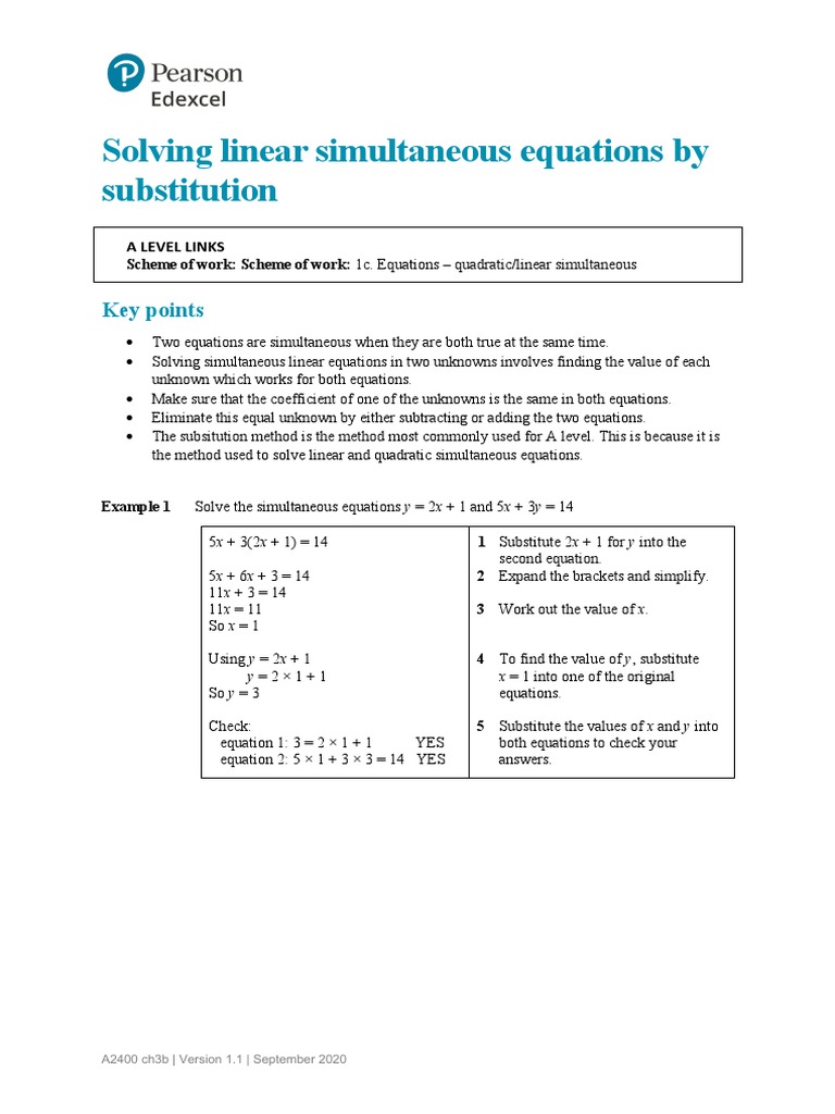 Example 2 Chapter 3 Solving Linear Simultaneous Equations by ...