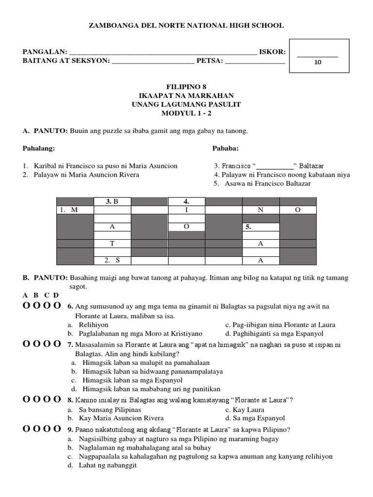 Fil8 Q4 Unang-Lagumang-Pagsusulit | PDF