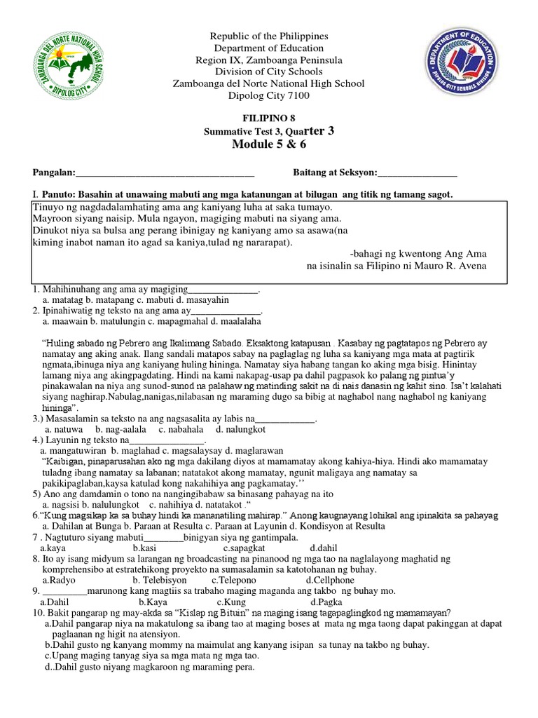 Fil8 q3 Ikatlong Lagumang Pagsusulit | PDF
