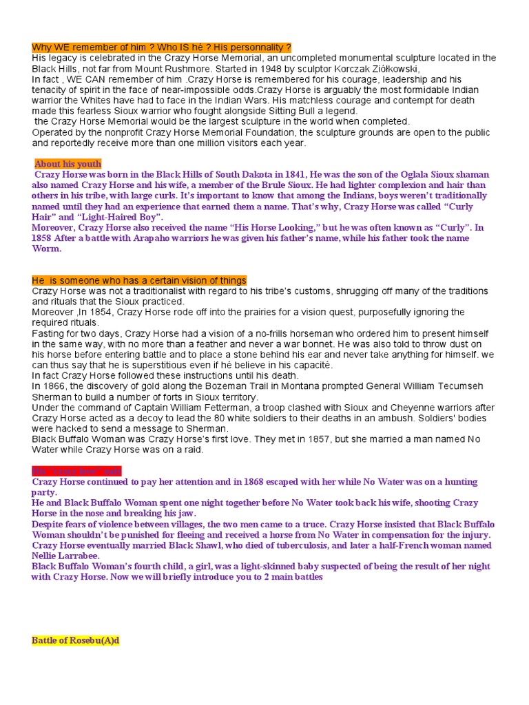 Crazy Horse: Legacy and Battles | PDF | Battle Of The Little Bighorn ...