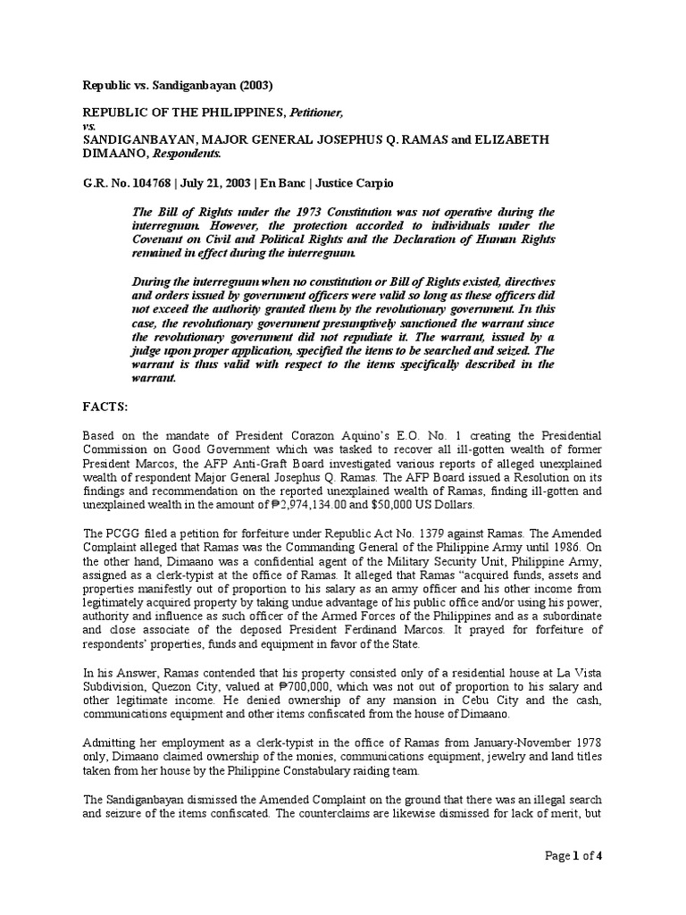 Republic v. Sandiganbayan Case Digest | PDF | International Law ...