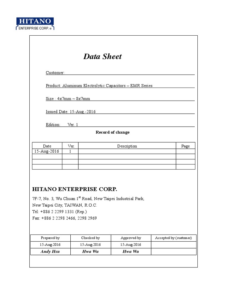 Aluminum Electrolytic Capacitors Data Sheet Provides Specs for EMR ...