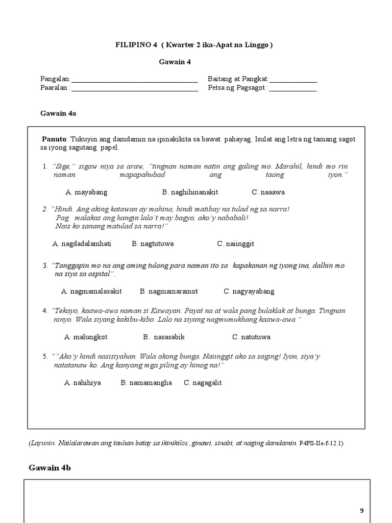 Q2 Filipino LAS Week 4 7 1 | PDF