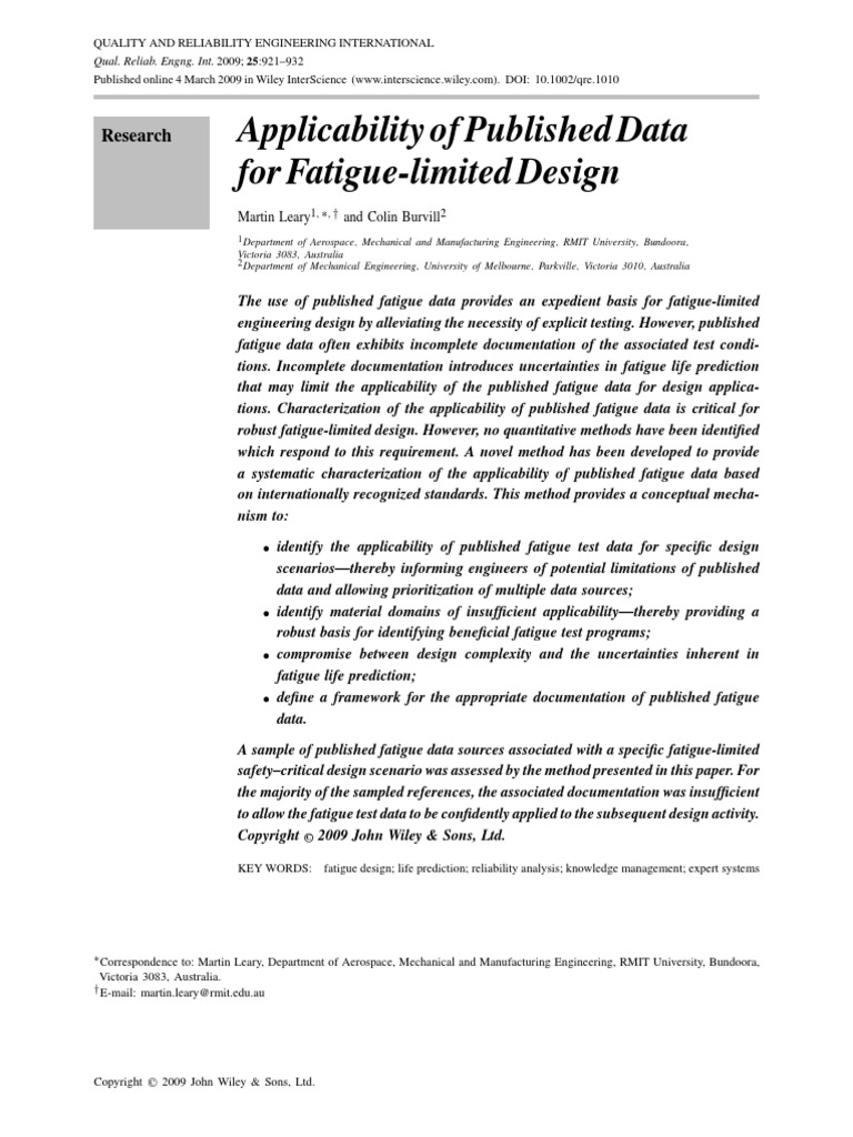 Applicability of Published Data | PDF | Fatigue (Material) | Reliability Engineering