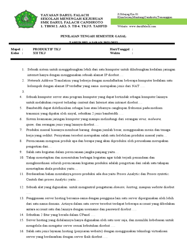 Soal Produktif 12 TKJ Pts | PDF