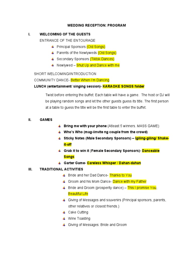 Wedding Reception Program | PDF | Wedding | Meetings