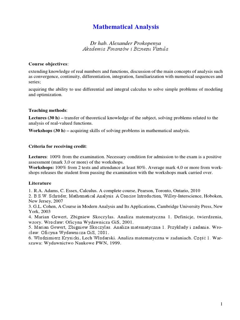 Math Analysis Lecture 1 2022 | PDF | Sequence | Numbers