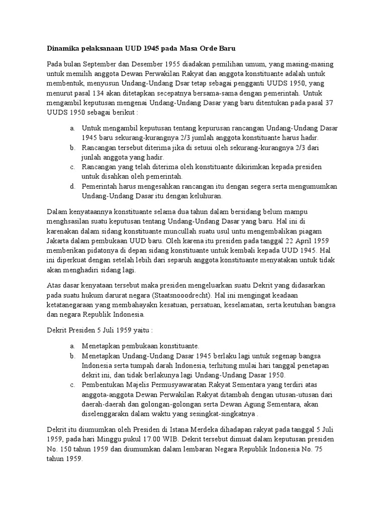 UUD 1945 Pada Masa Orde Lama | PDF