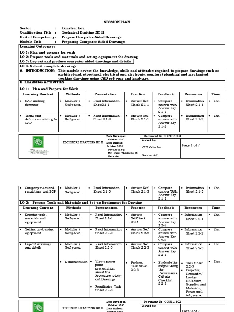 Technical Drafting NC II-Session-Plan | PDF | Computer Aided Design | Page Layout