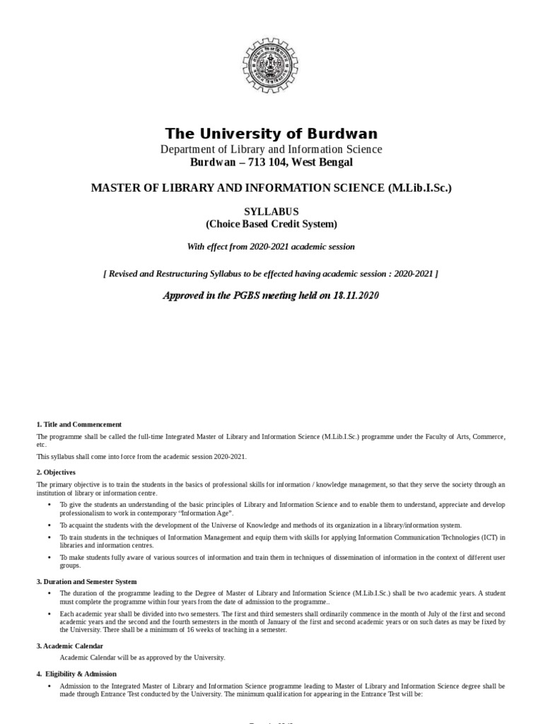 Syllabus MLIS 2020-2021 | PDF | Metadata | Libraries