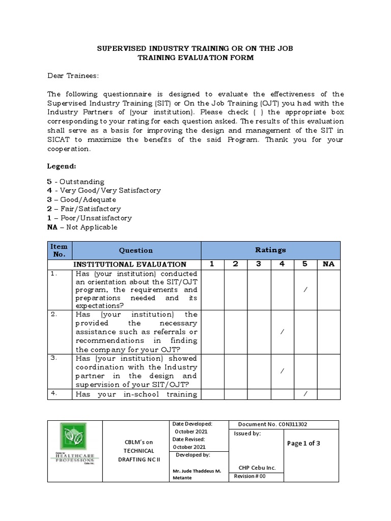 OJT Training Evaluation | Download Free PDF | Cognition