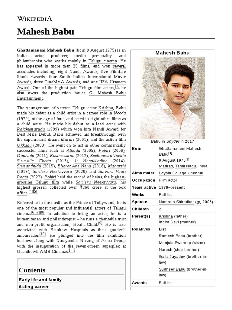 Mahesh Babu | PDF | Cinema Of India