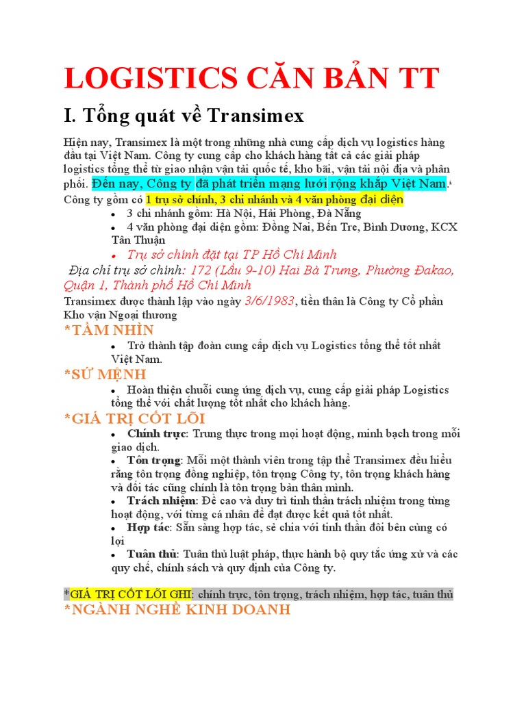 Logistics Căn B N TT | PDF