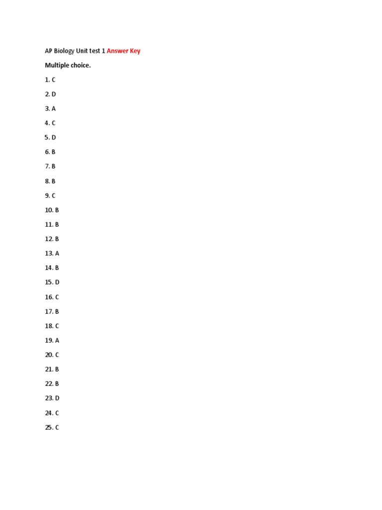 AP Biology Unit Test 1 Answer Key - Tamar Kassabian | PDF | Wellness ...